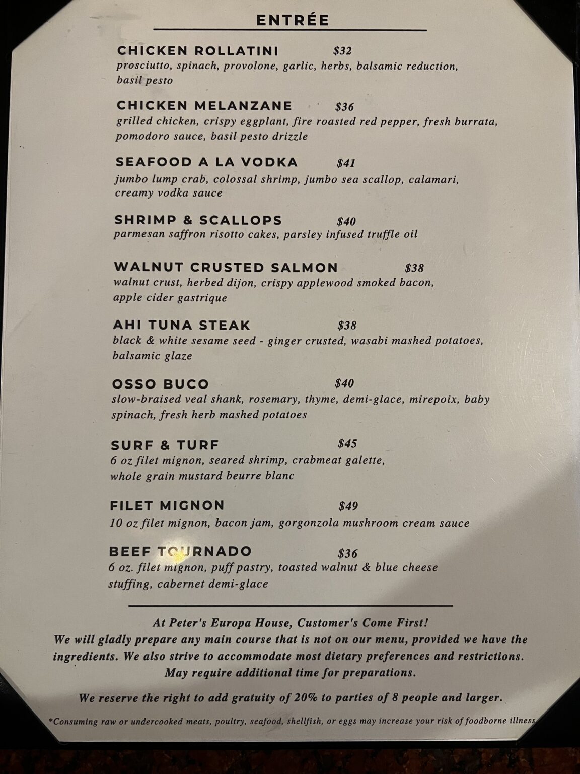 Dine-in & Outdoor Menu